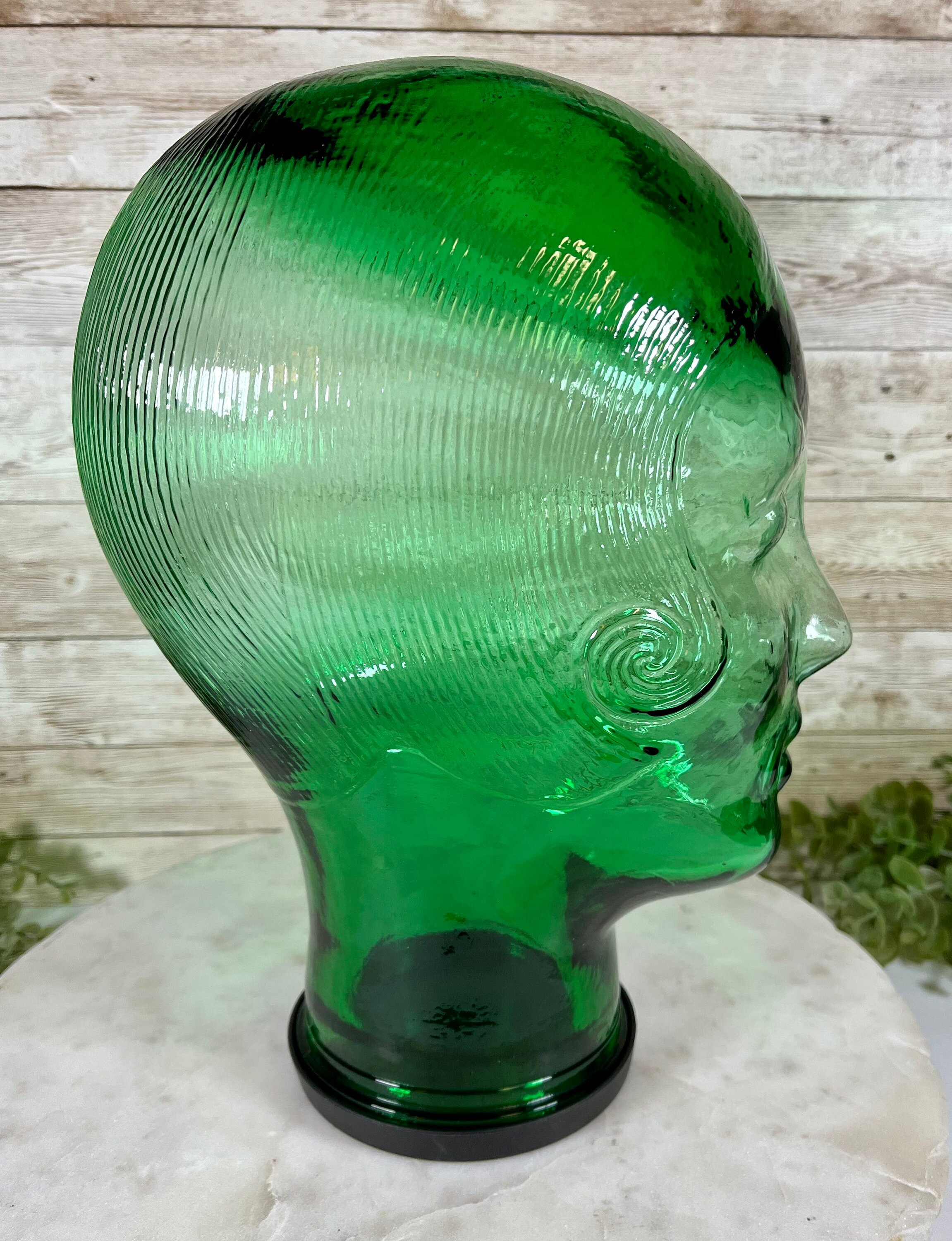 Green Glass Display Head with 20s Flapper Hairstyle | Green Glass ...