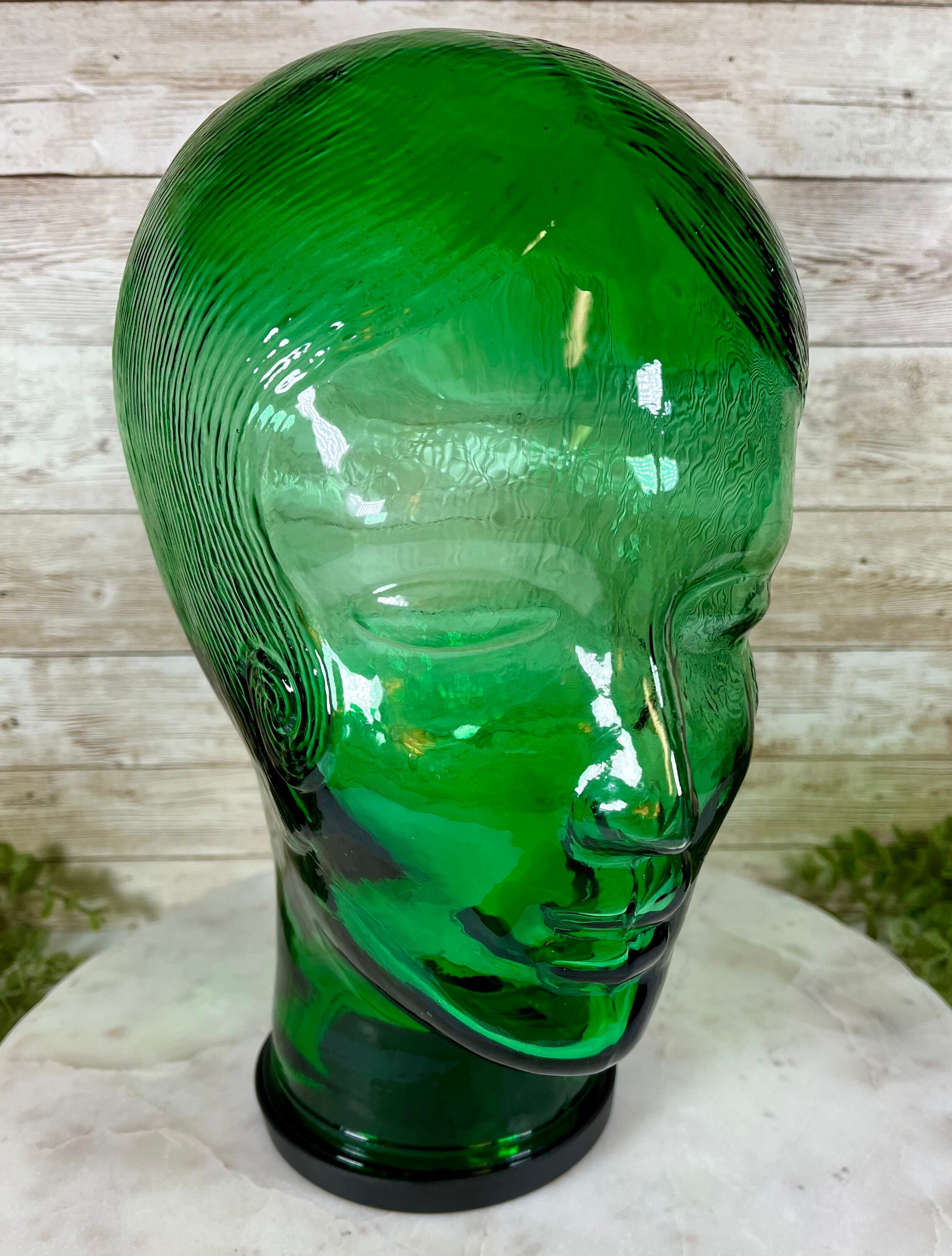 Green Glass Display Head with 20s Flapper Hairstyle | Green Glass ...