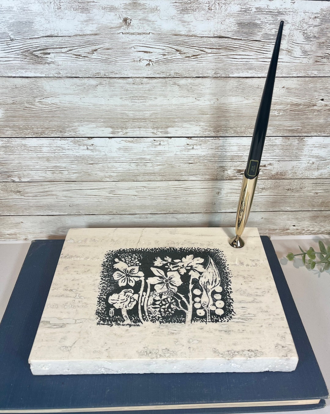 Vintage Sheaffer Pen Desk Set With Etched Flower Design - Etsy
