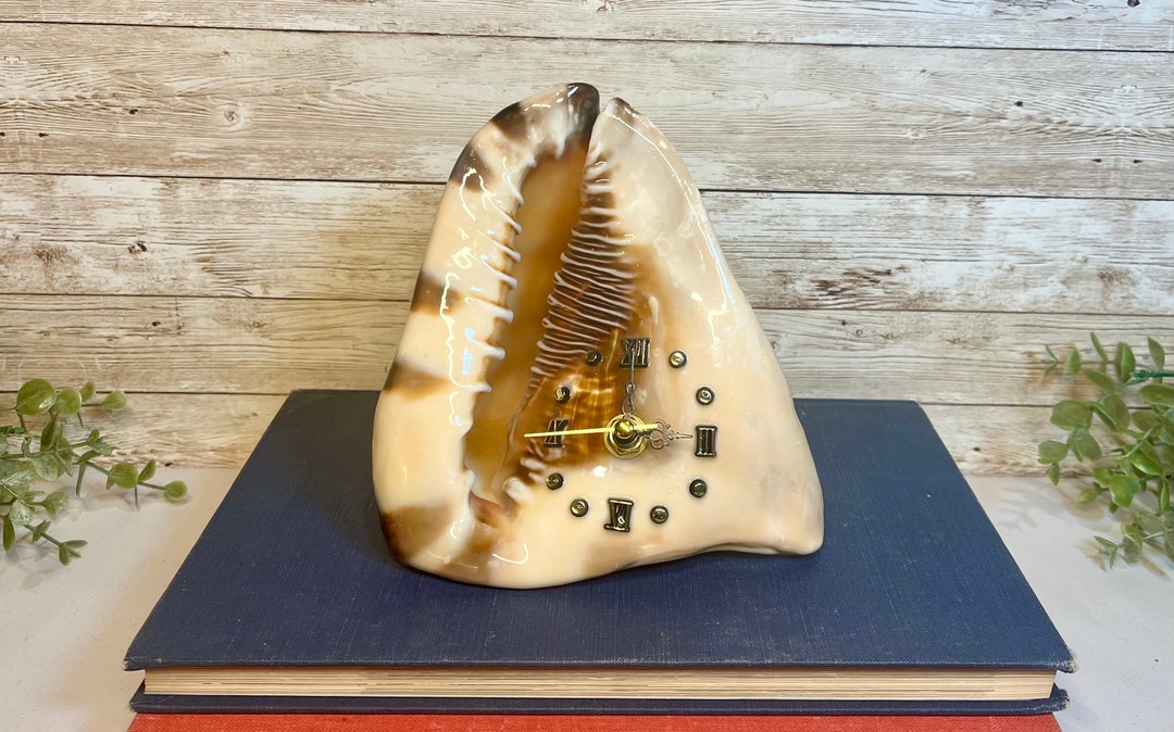 Vintage Sea Shell Clock | Conch Shell Mantel Clock - Etsy