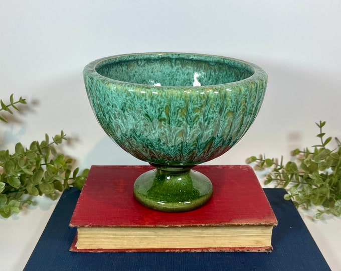 Vintage 1970s Haeger Ceramic Speckled Blue Green Pedestal Planter ...