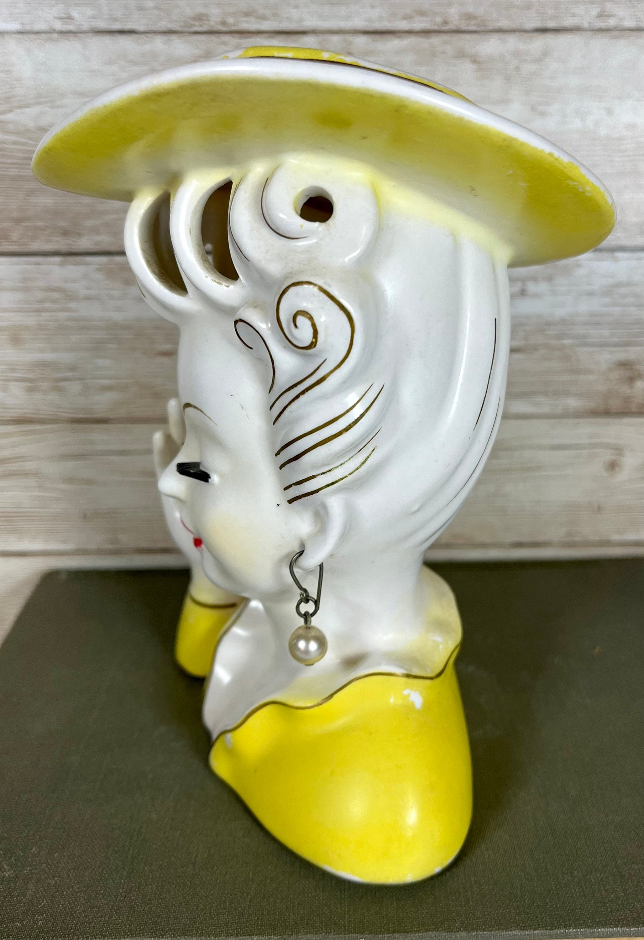 Vintage Lady Head Planter in Yellow | Yellow Vintage Lady Head Planter ...