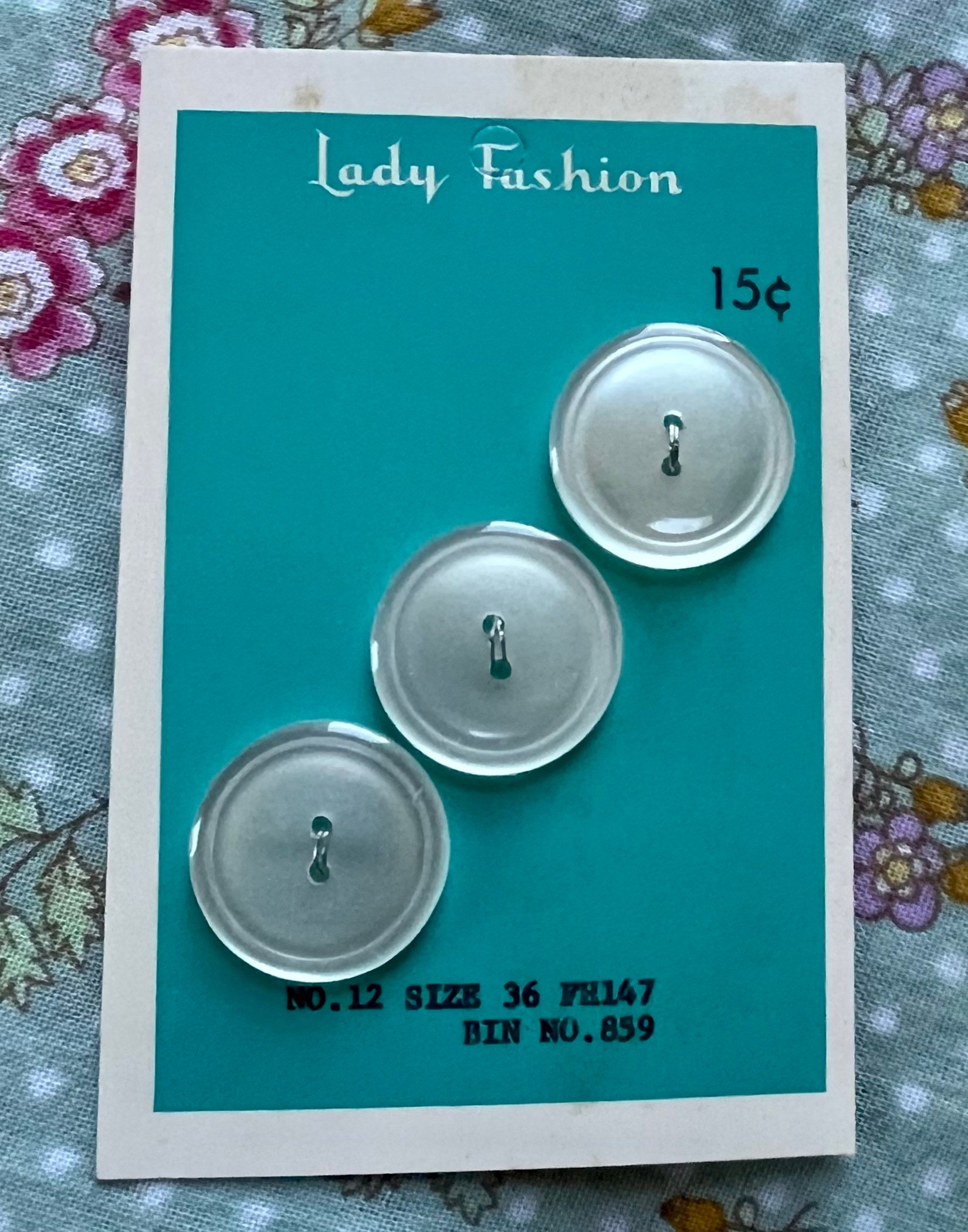 Vintage ‘Lady Fashion’ Round Opaque White Flat buttons, set of 3