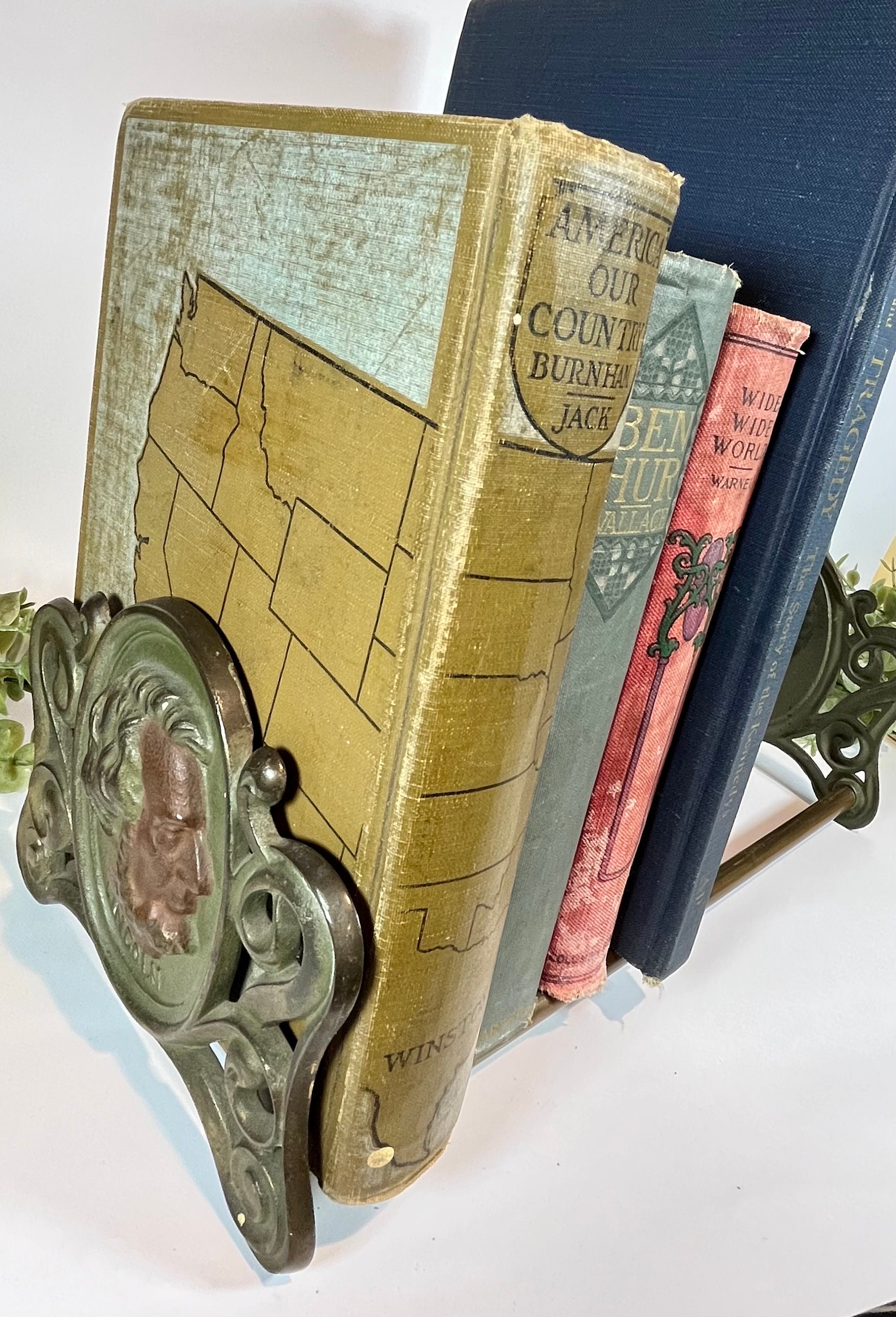 Vintage brass sliding Abraham Lincoln bookends | Solid brass book rack ...