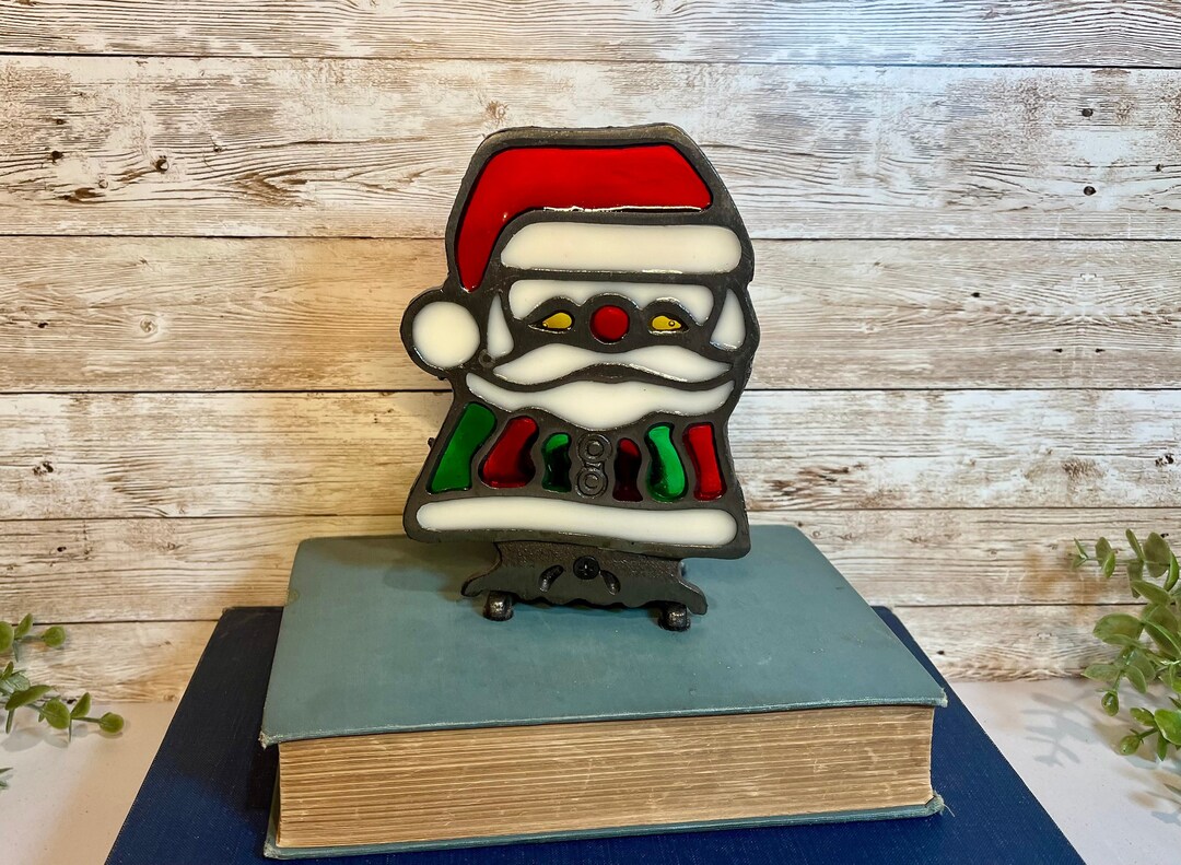 Vintage Tiffany Style Cast Iron Santa Tea Light original Box - Etsy