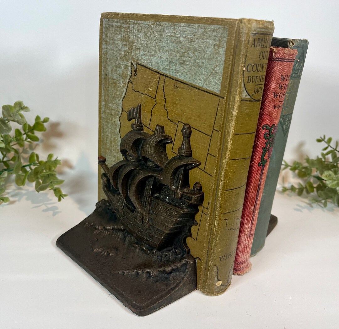 Pair of Vintage Cast Iron Ship Bookends | Vintage Pirate Ship Bookends ...