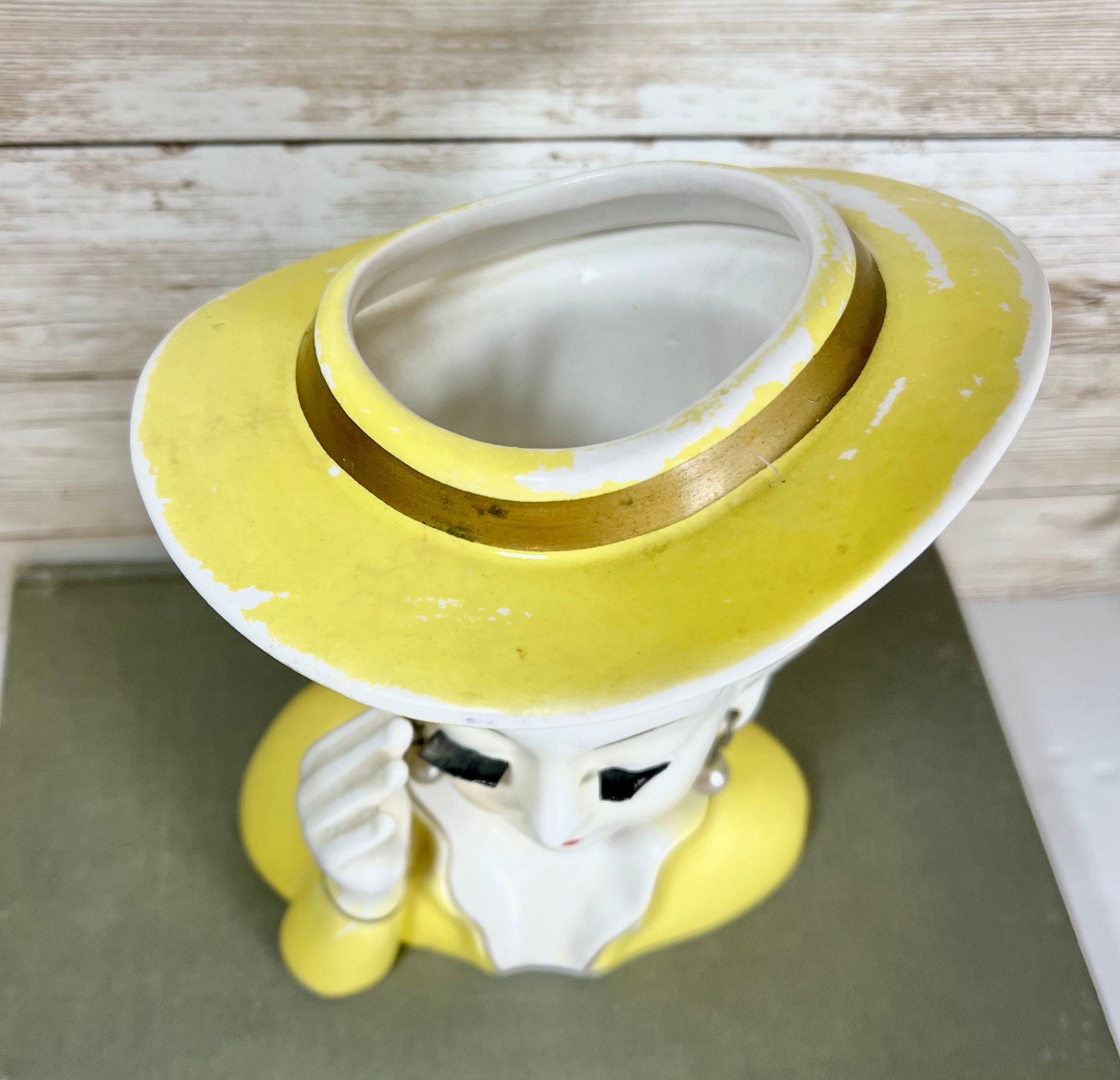 Vintage Lady Head Planter in Yellow | Yellow Vintage Lady Head Planter ...