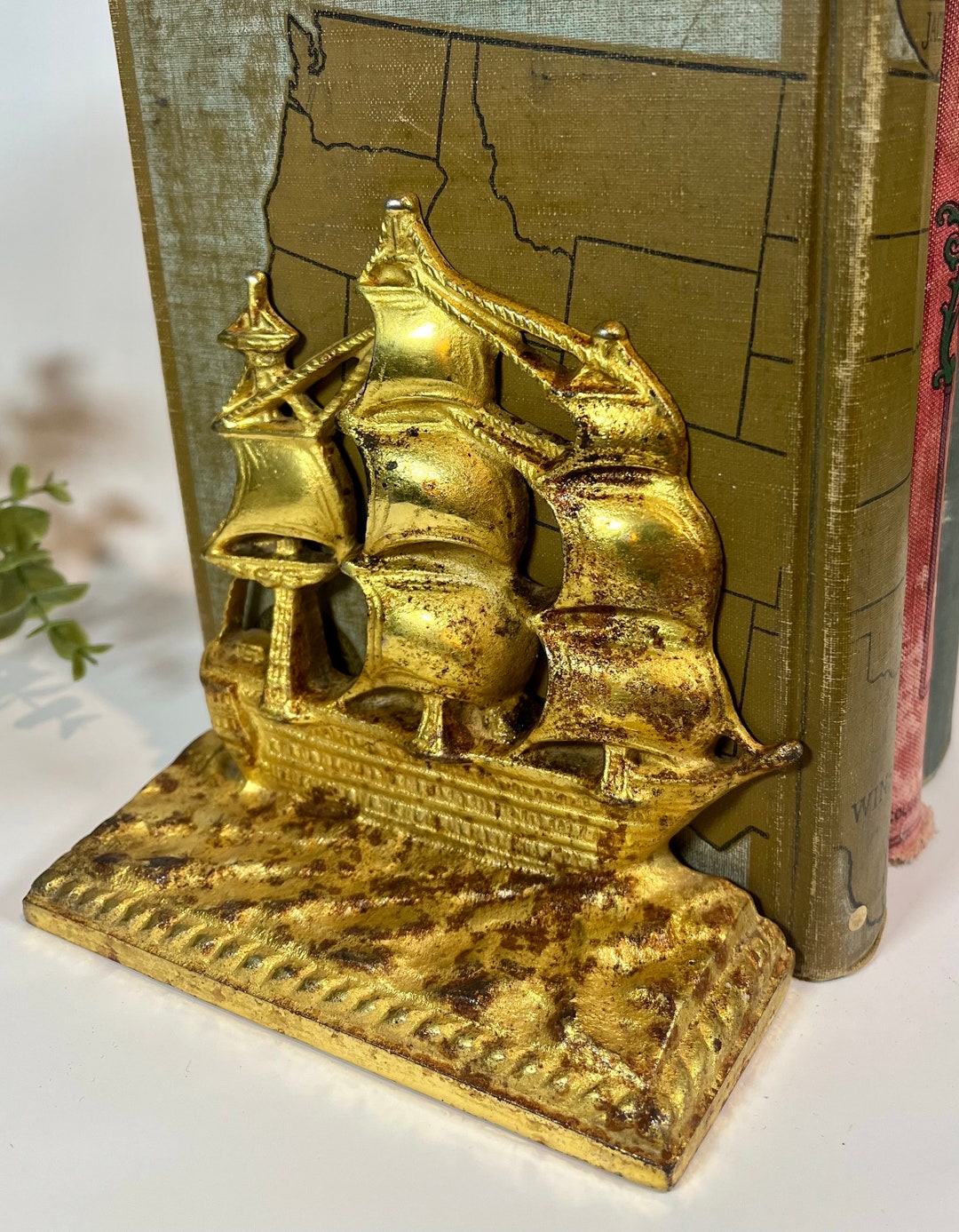 Pair of Vintage Gold Gilded Cast Iron Ship Bookends | Vintage Pirate ...