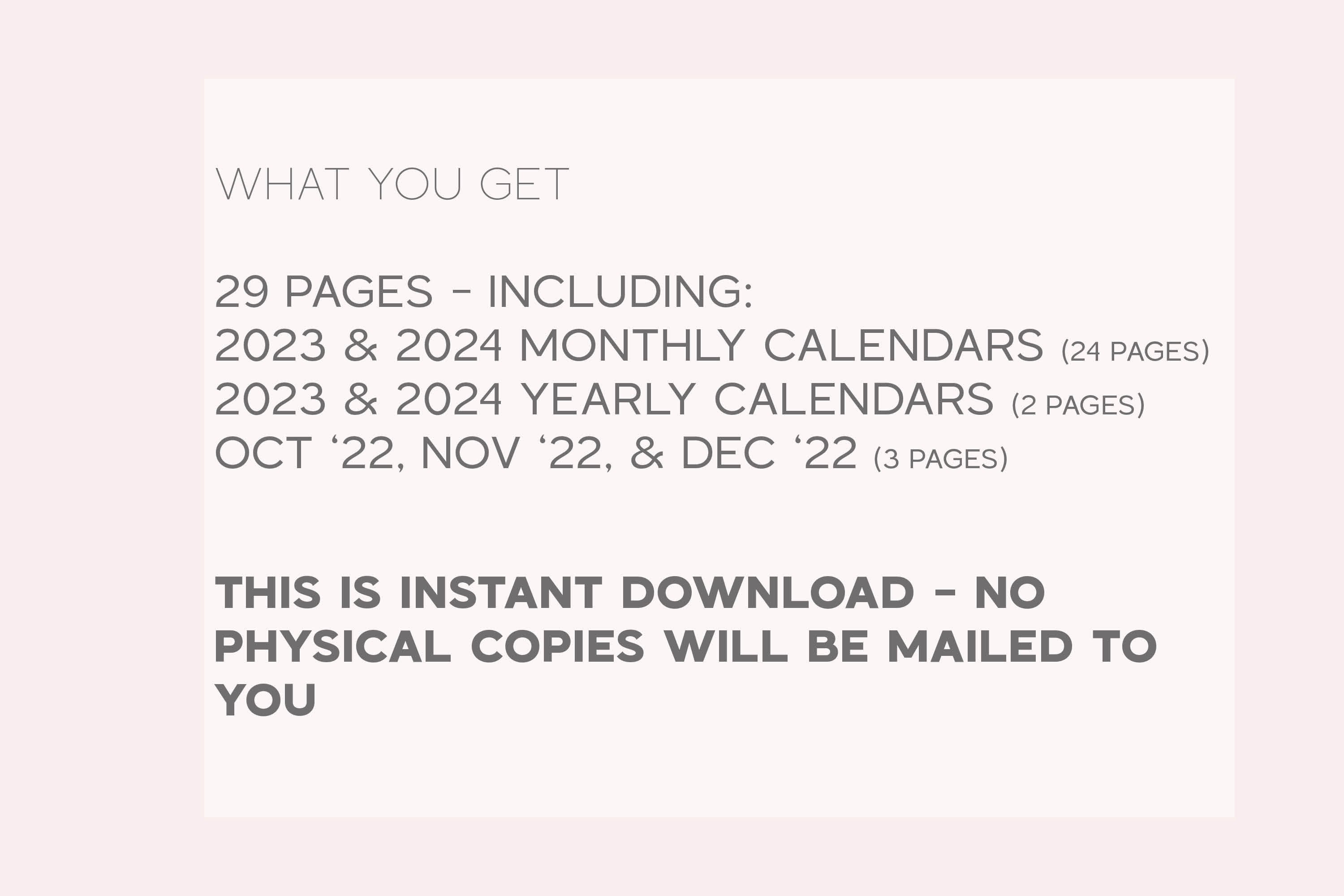 2023-2024 Minimalist Monthly Calendars Digital or Printable PDF Instant ...