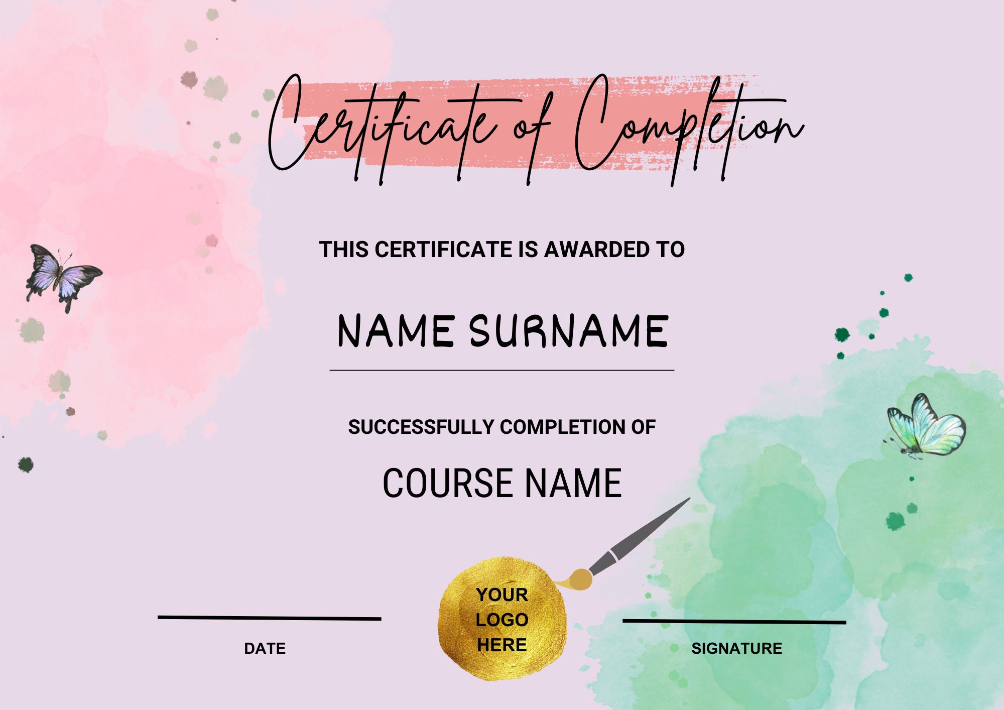 Certificate of Completion, Certificate Template, Canva Certificate ...
