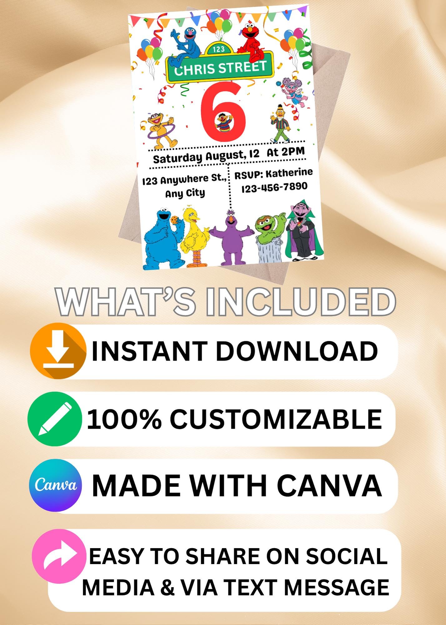 Elmo Birthday Invitation Template: Printable Kids Party Invite (CANVA ...