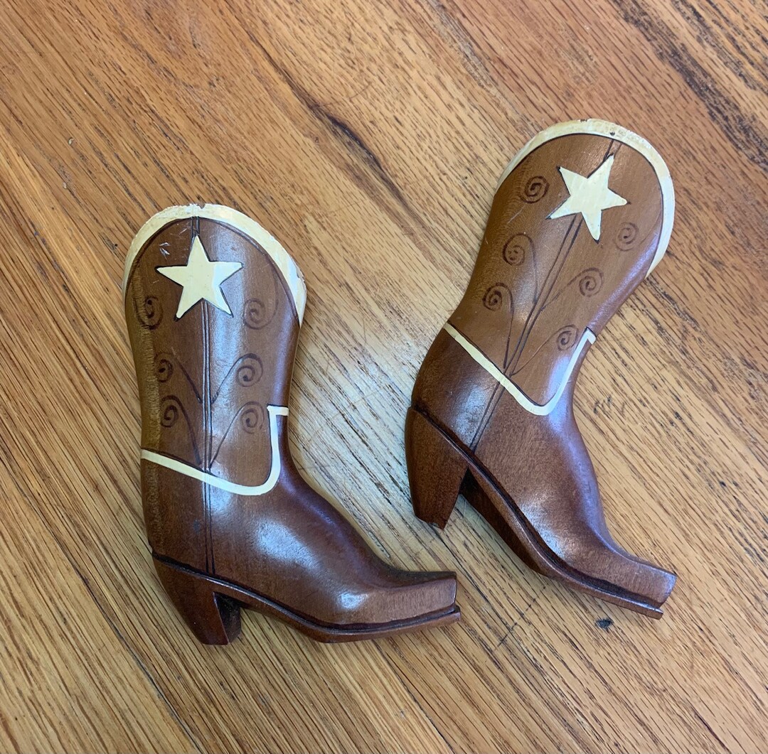 Wooden Cowboy Boots, Signed & Dated W Location - 6" in Height - Etsy