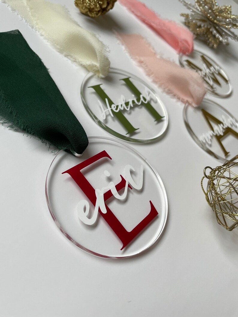 Customizable Acrylic Name Ornament | Custom Gift Tag | Monogram ...