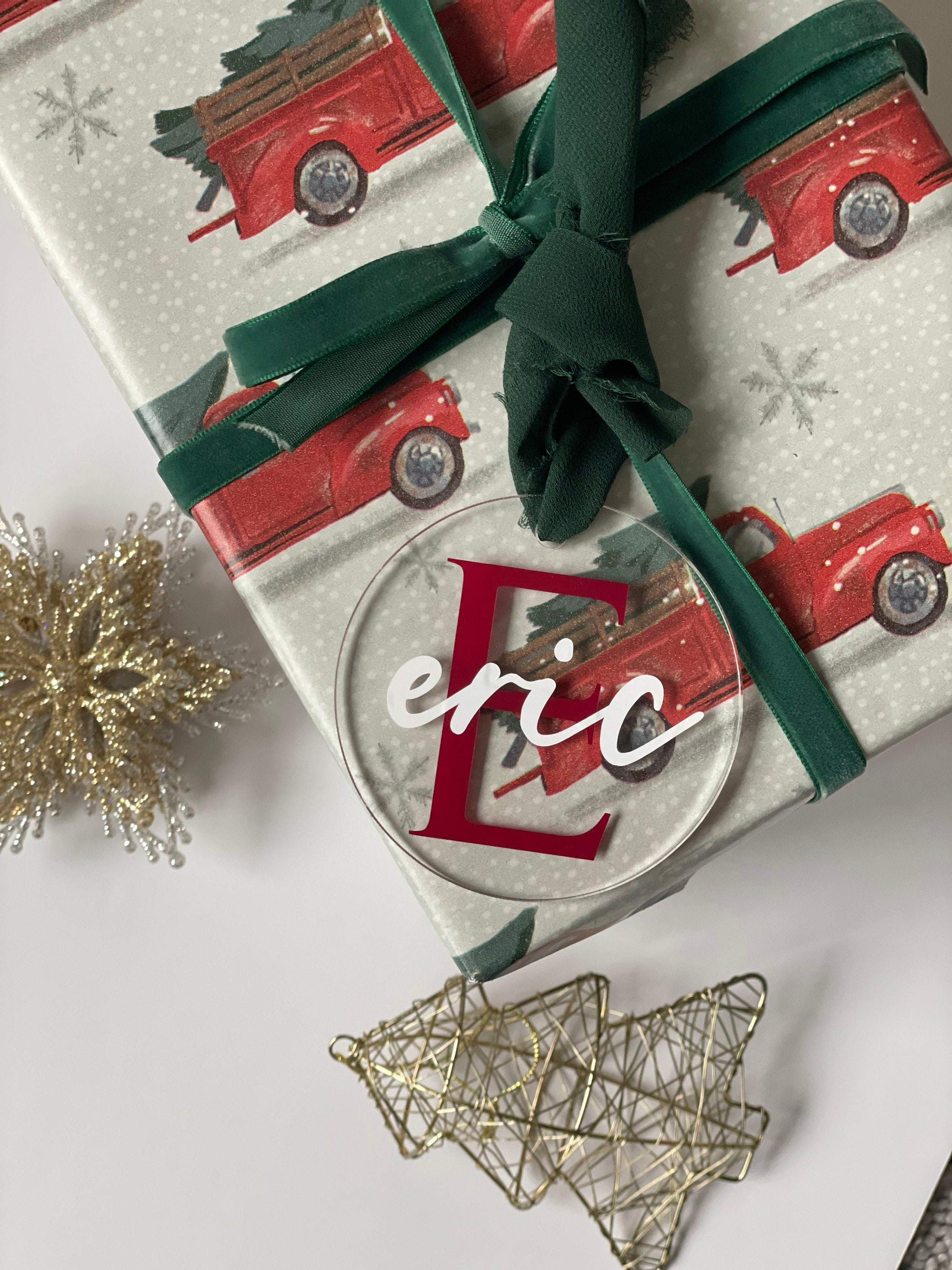 Customizable Acrylic Name Ornament | Custom Gift Tag | Monogram ...