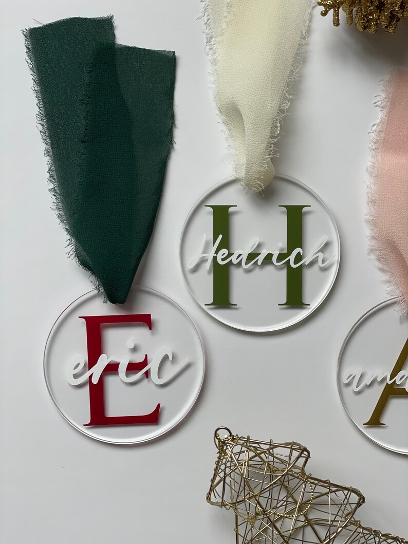 Customizable Acrylic Name Ornament | Custom Gift Tag | Monogram ...
