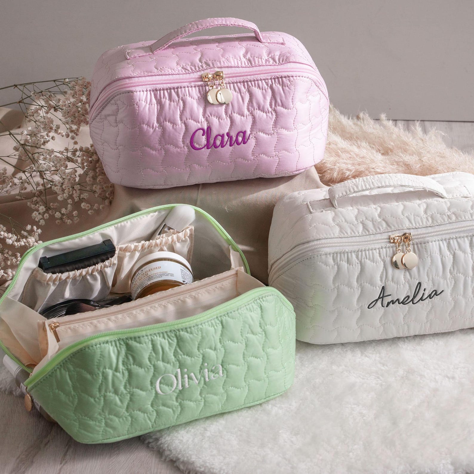 Personalized Makeup Bag, Large Capacity Embroidered Makeup Organizer ...