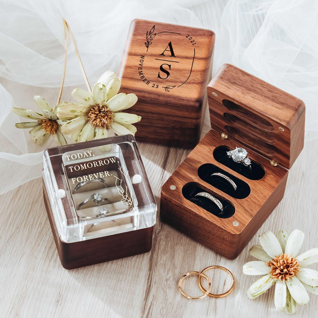 3 Slot Ring Box, wedding Wood Ring Box, 3 Slot Custom Wedding Ring Box ...