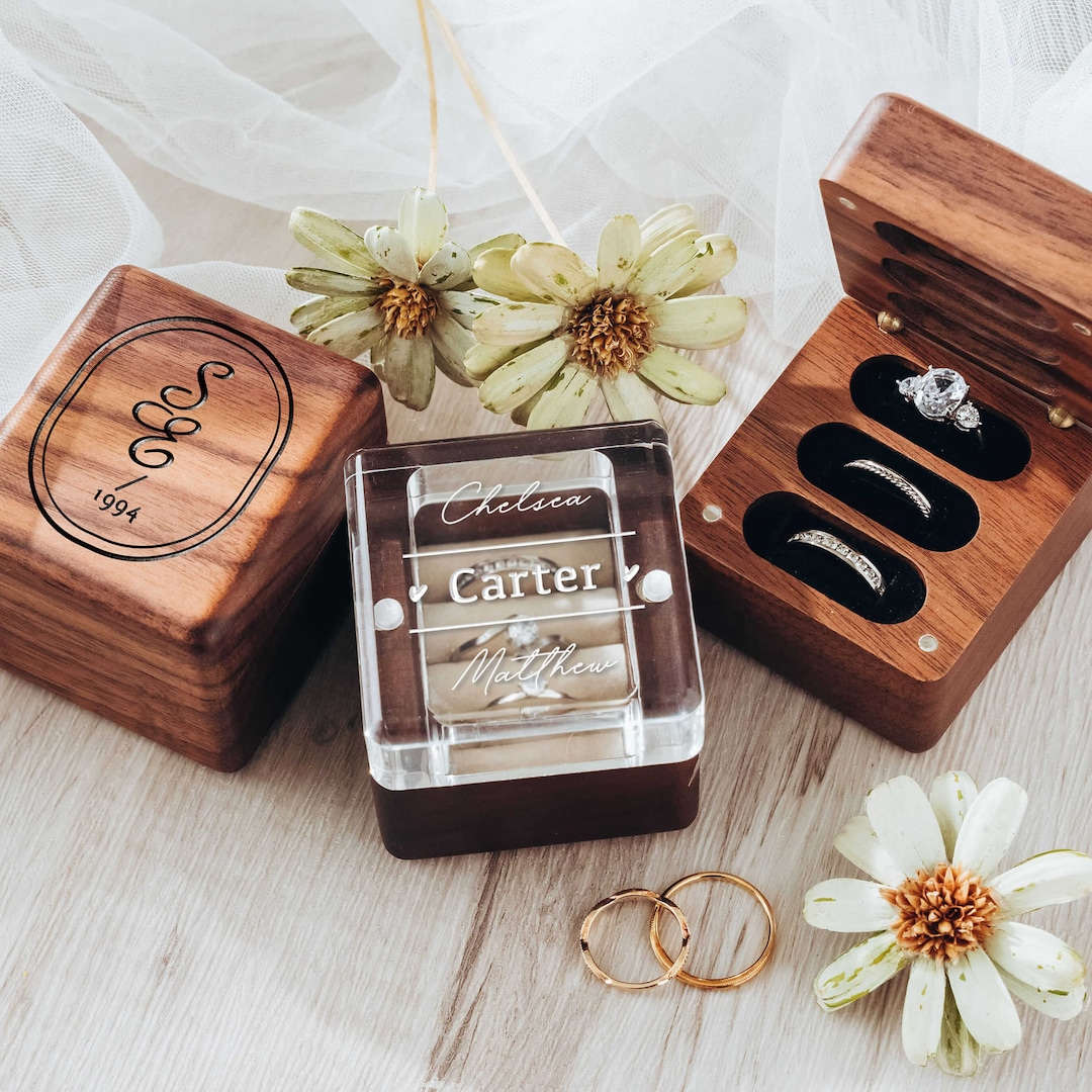 Triple Slot Custom Wedding Ring Box Personalized Ring Bearer Engraved ...
