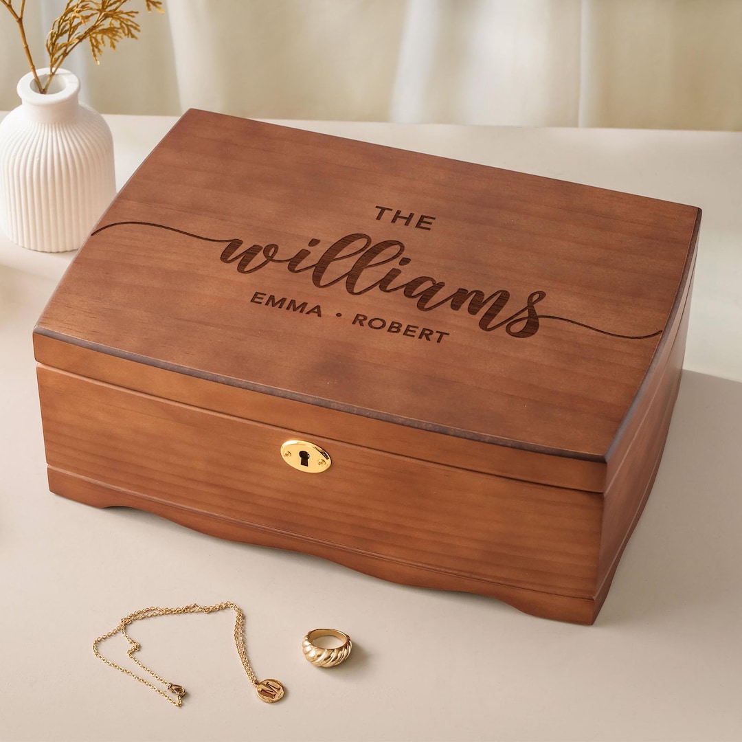 Personalized Wooden Jewelry Box - Engraved Keepsake Box - Custom Name ...