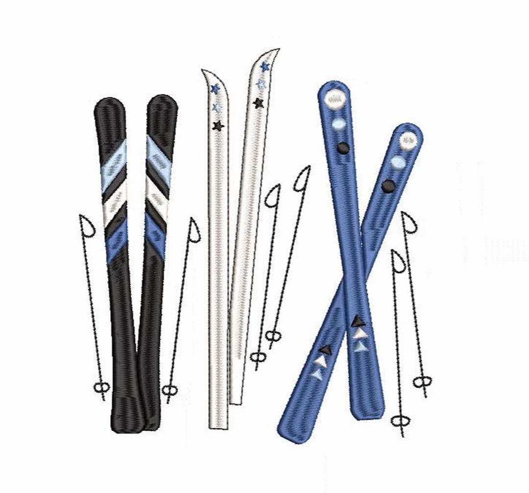 Retro Skis Machine Embroidery Design | Fill Stitch | Skis + Poles | 6 ...