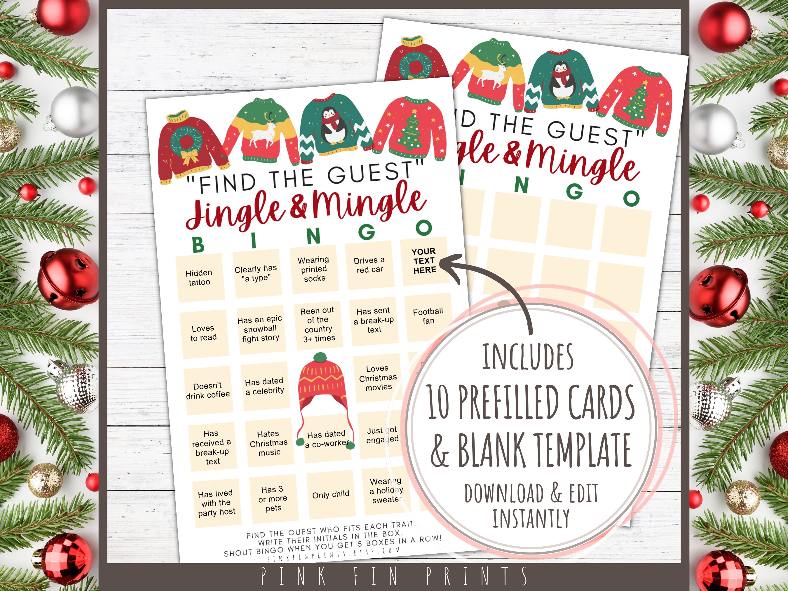 Find the Guest Bingo for Ugly Christmas Sweater Party, Christmas Bingo ...