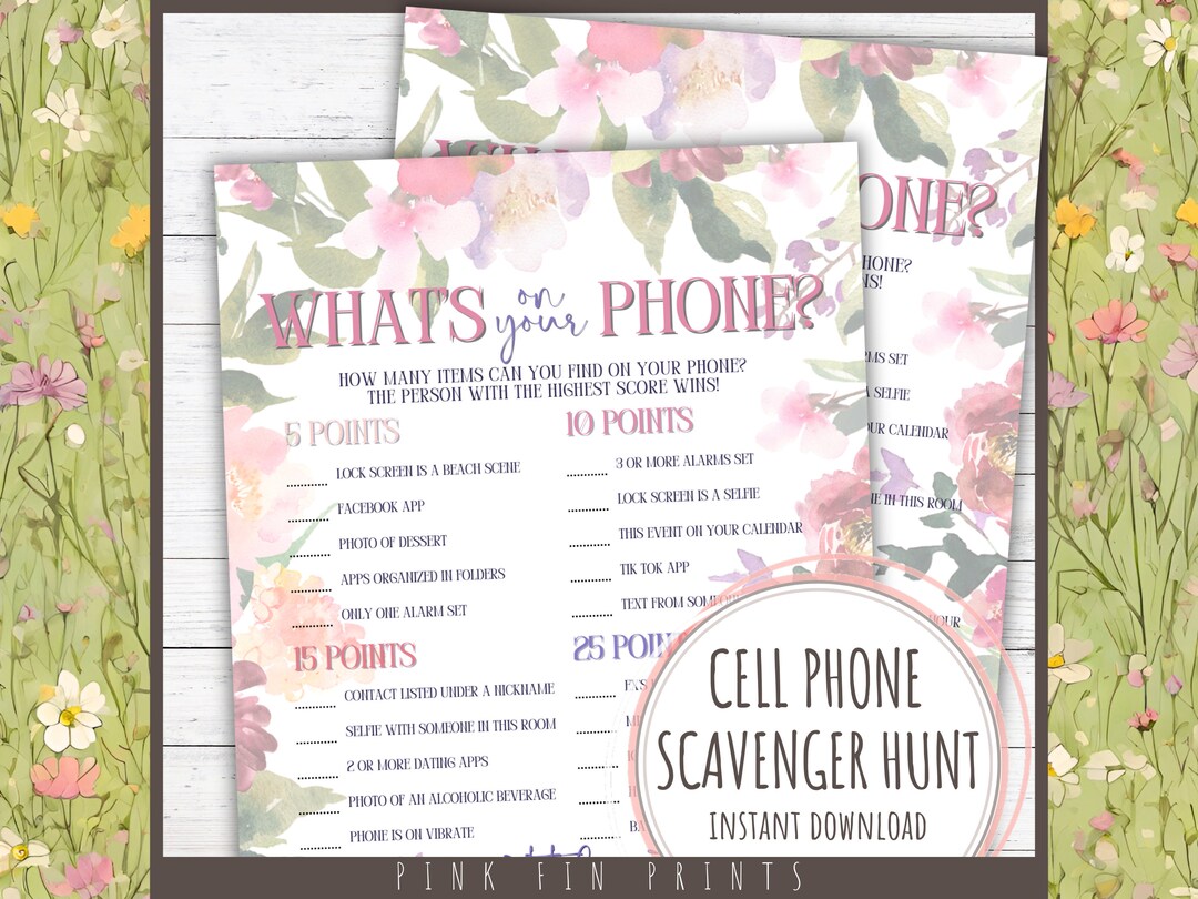 Whats on Your Phone Garden Party Game, Cell Phone Scavenger Hunt for ...