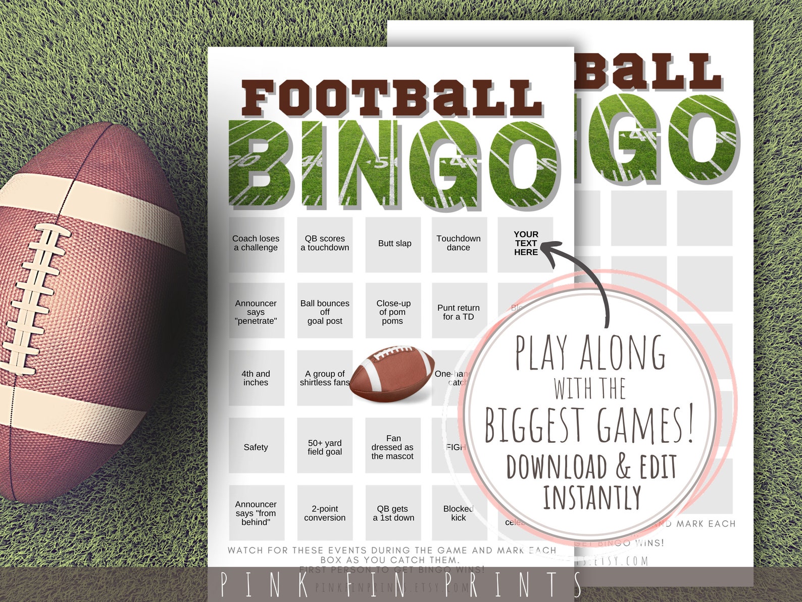 Football Bingo, Bar Game Printable, College Football Party Games ...