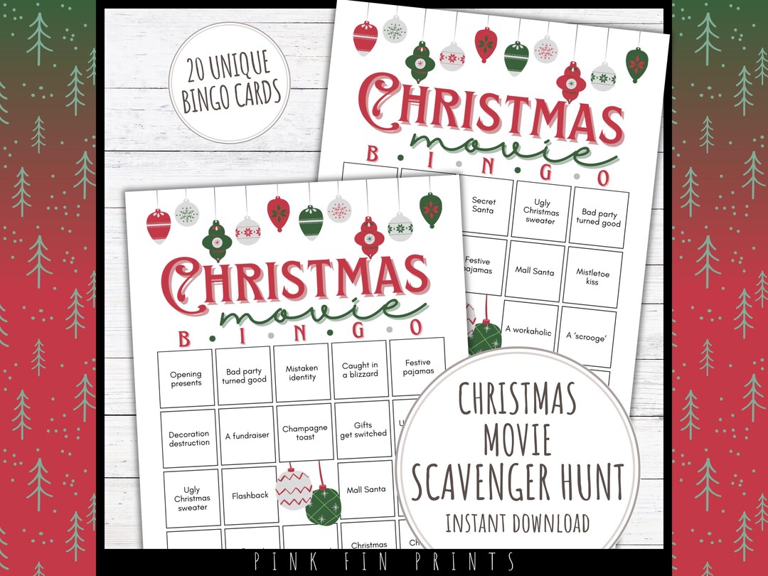 Christmas Movie Bingo, Scavenger Hunt for Holiday Movie Night, Funny ...