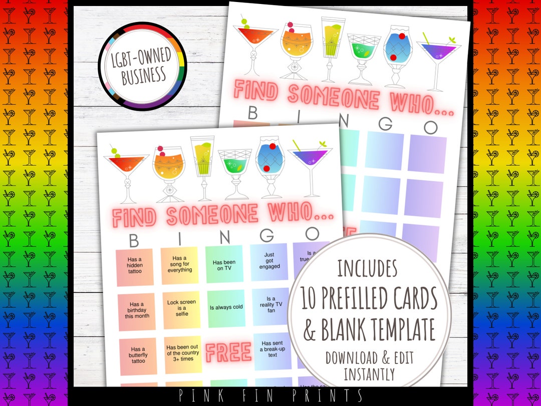 Find Someone Who Pride Game, Human Bingo for Color Theme Party, Gay Bar ...