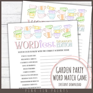 Word Matching Tea Party Game, Mothers Day Garden Party Games for Groups ...
