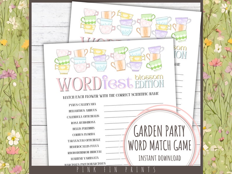 Word Matching Tea Party Game, Mothers Day Garden Party Games for Groups ...