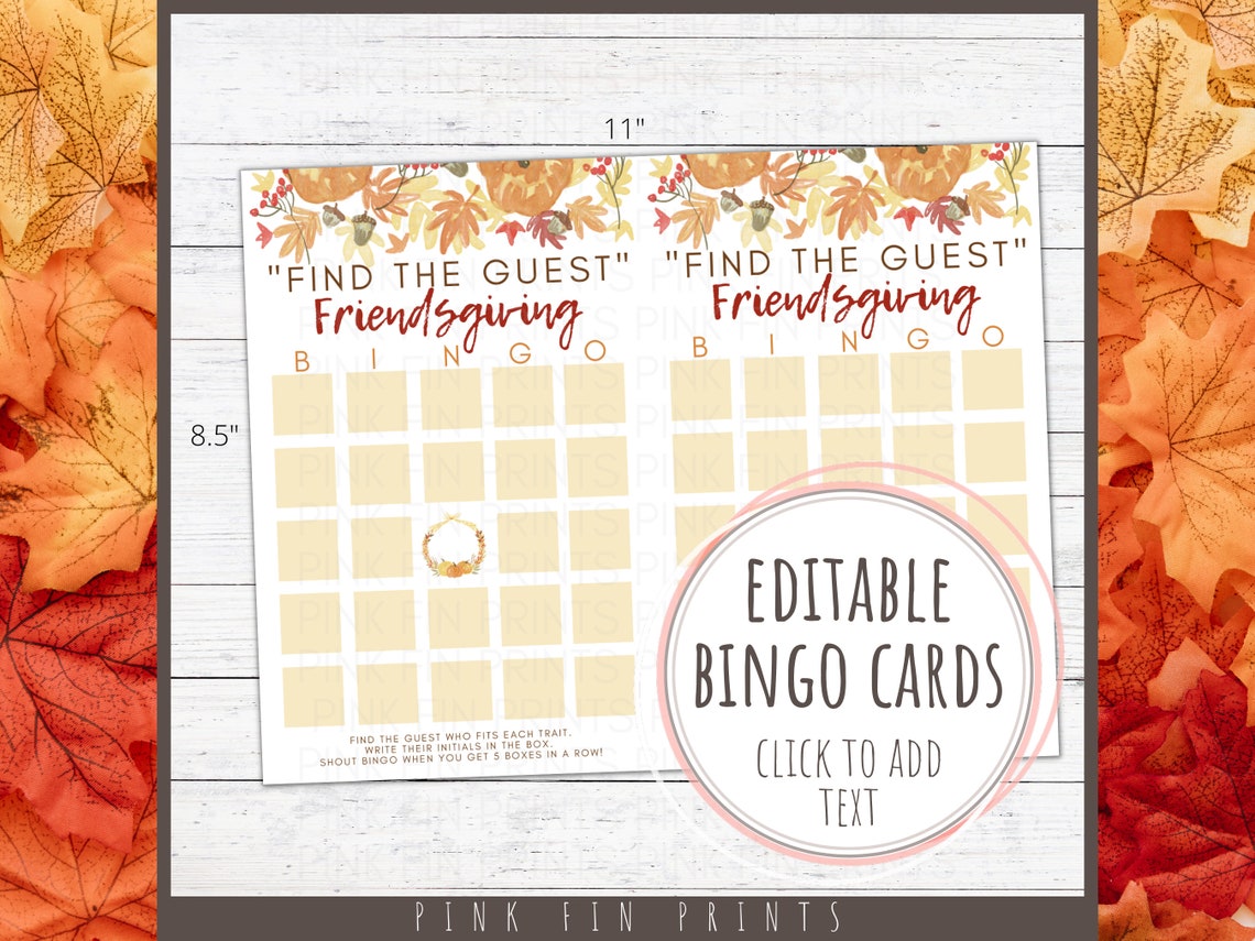 Friendsgiving Bingo, Thanksgiving Bingo, Find the Guest Bingo, EDITABLE ...
