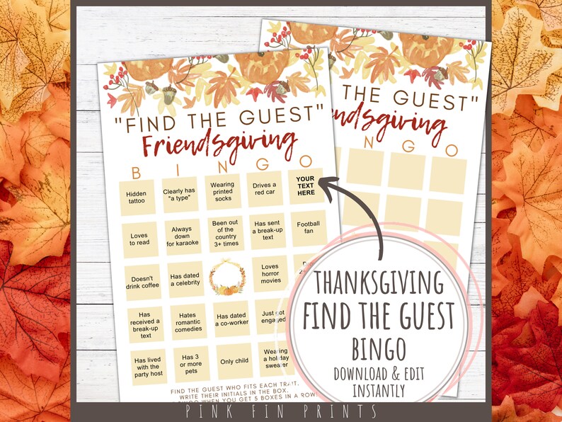 Friendsgiving Bingo, Thanksgiving Bingo, Find the Guest Bingo, EDITABLE ...