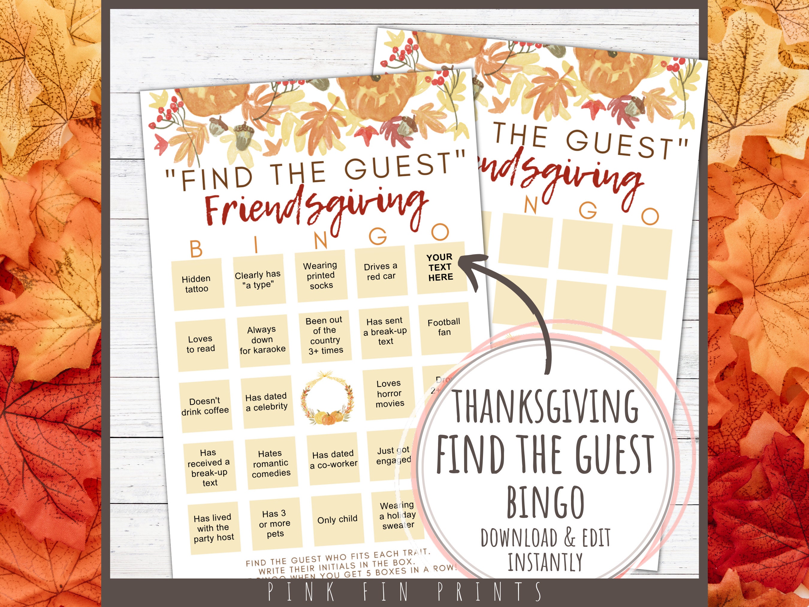 Friendsgiving Bingo, Thanksgiving Bingo, Find the Guest Bingo, EDITABLE ...