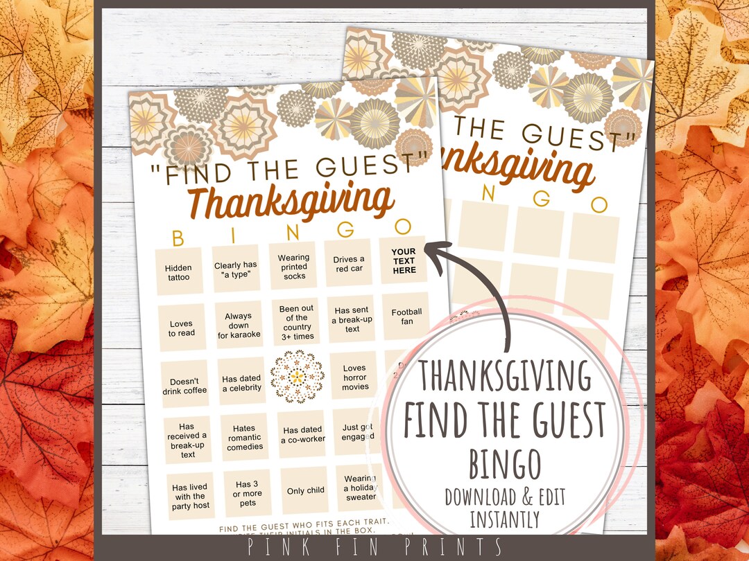 Find the Guest Thanksgiving Bingo, Thanksgiving Games for Adults ...