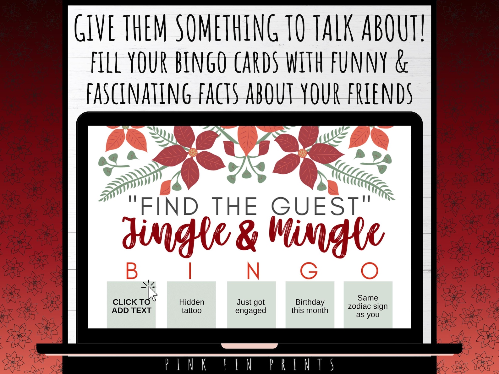Find the Guest Christmas Bingo for Adults, Holiday Bingo Game for Large ...