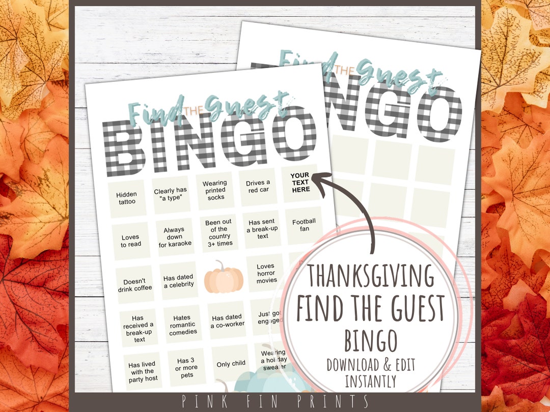Thanksgiving Find the Guest Bingo, Printable Thanksgiving Games for ...
