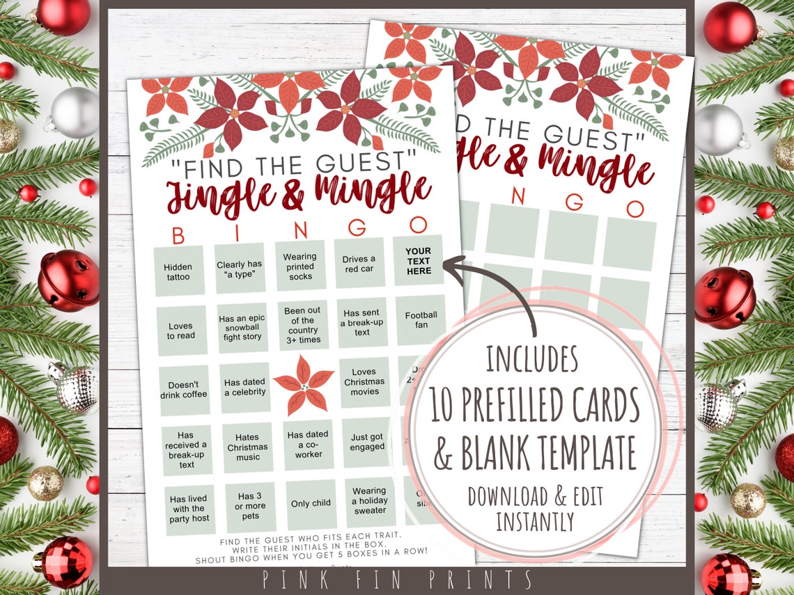 Find the Guest Christmas Bingo for Adults, Holiday Bingo Game for Large ...