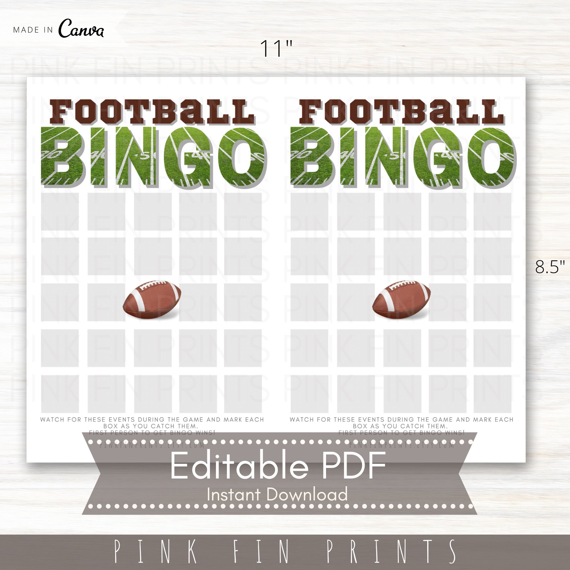 Football Bingo, Bar Game Printable, College Football Party Games ...