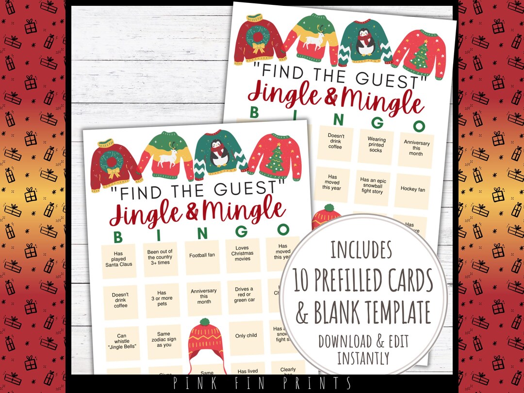 Find the Guest Bingo for Ugly Christmas Sweater Party, Christmas Bingo ...