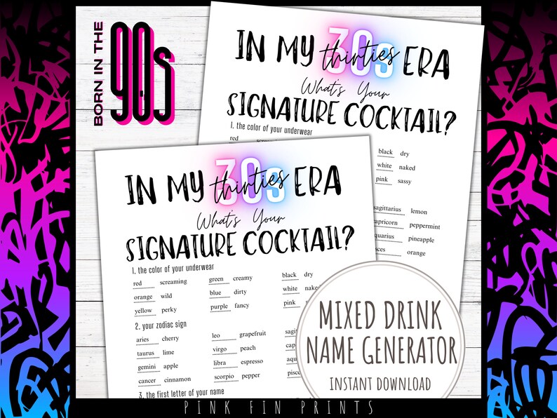 Cocktail Name Generator for 30th Birthday, in My 30s Era Mixed Drink ...