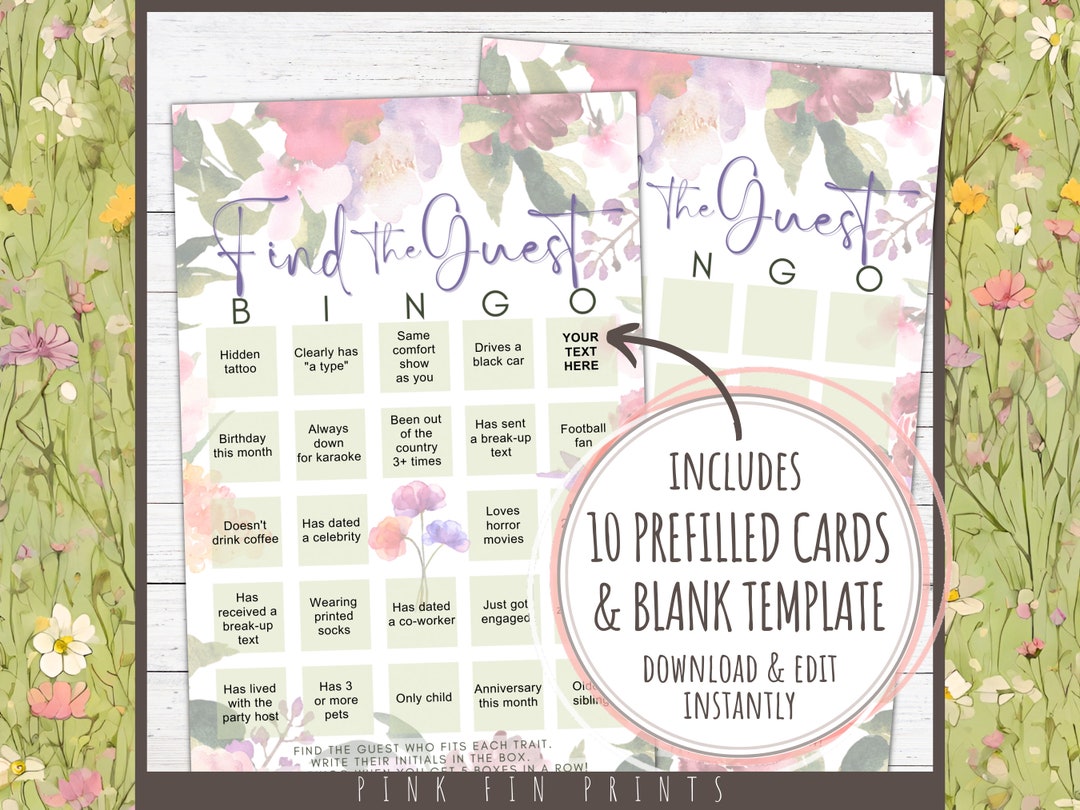 Find the Guest Bingo for Spring Garden Party, Icebreaker Game for ...