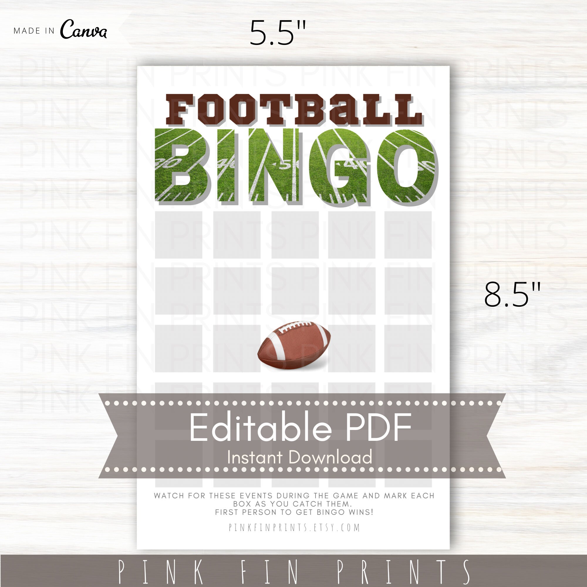 Football Bingo, Bar Game Printable, College Football Party Games ...