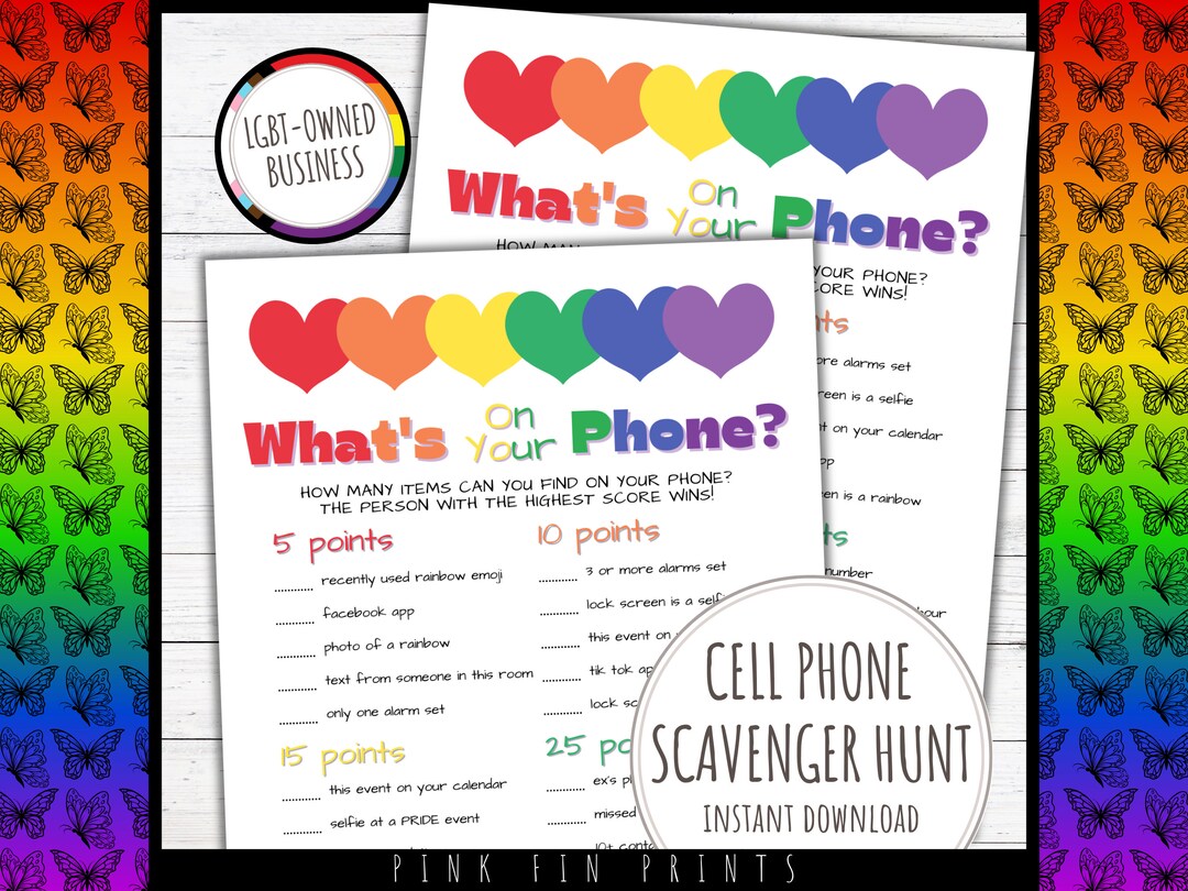 Cell Phone Scavenger Hunt Pride Party Game, Whats on Your Phone Game ...