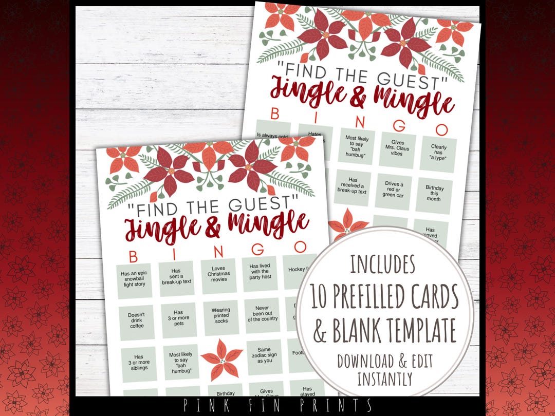 Find the Guest Christmas Bingo for Adults, Holiday Bingo Game for Large ...