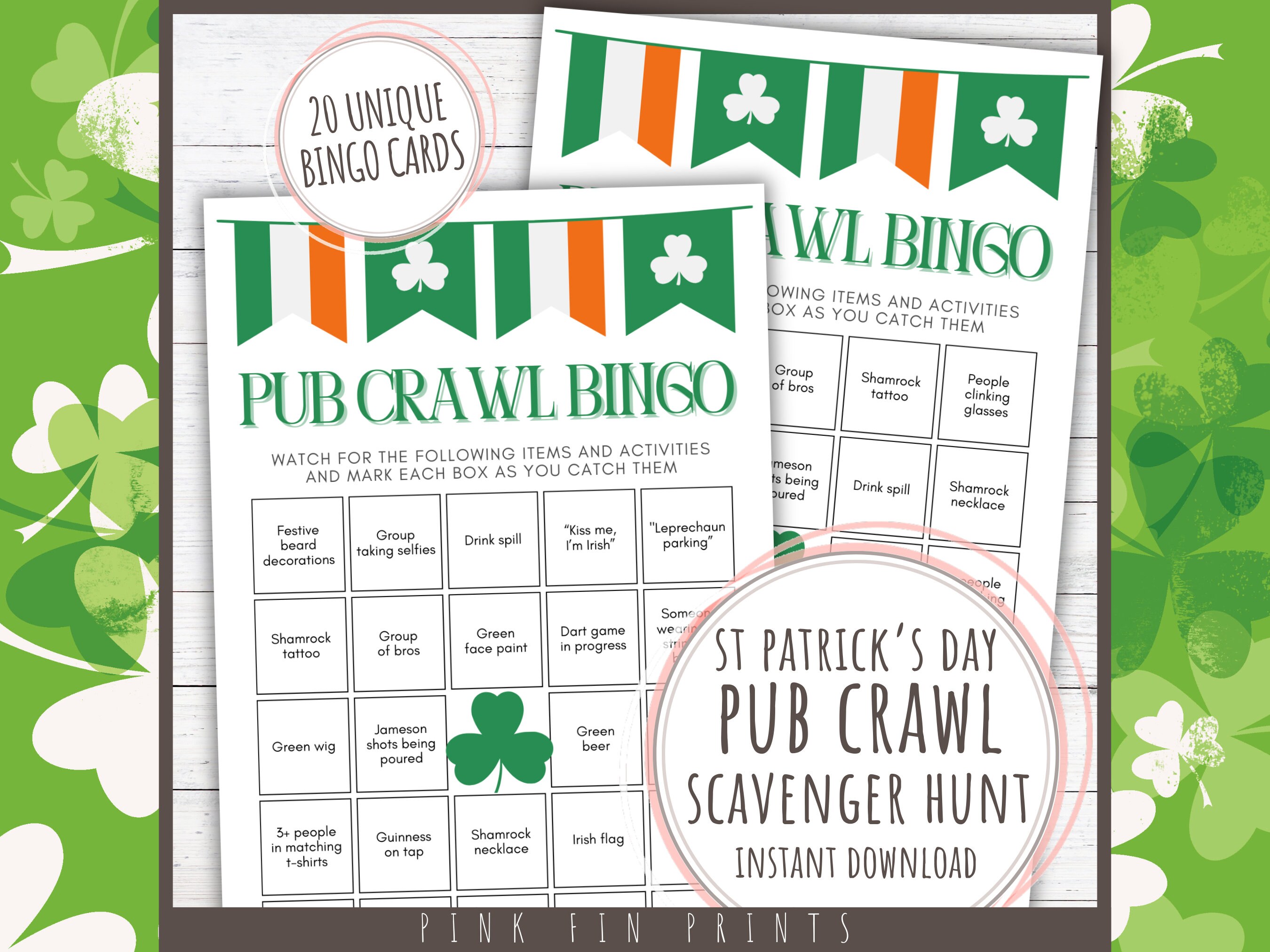 Pub Crawl Bingo for St Patricks, St Patricks Day Bingo Game for Adults ...