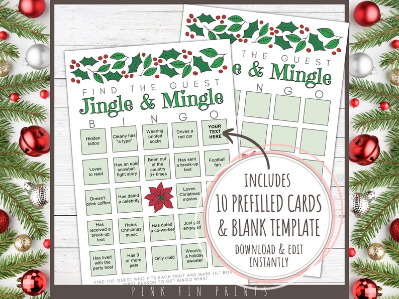 Find the Guest Christmas Bingo Printable, Ice Breaker Games for Work ...