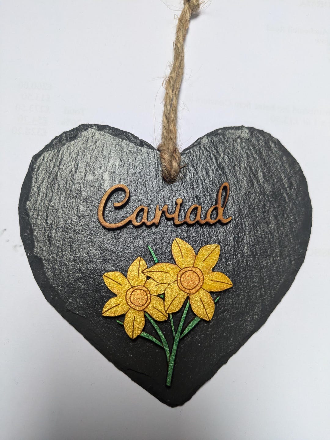 Cariad Daffodils 10 Cm Genuine Welsh Slate Hanging Love Heart Calon ...
