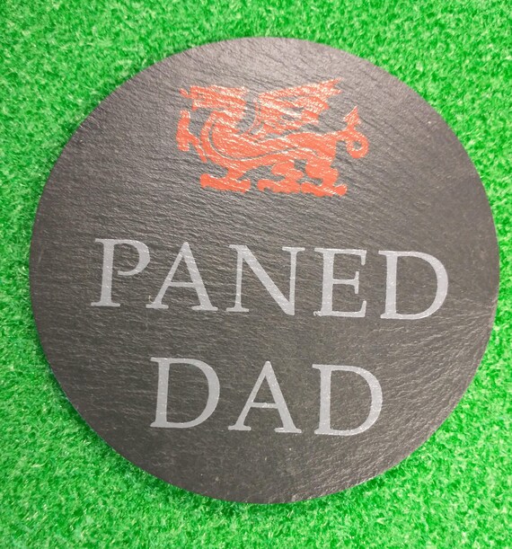 Welsh Slate Coaster PANED DAD Dad's Tea in Welsh 8cm - Etsy