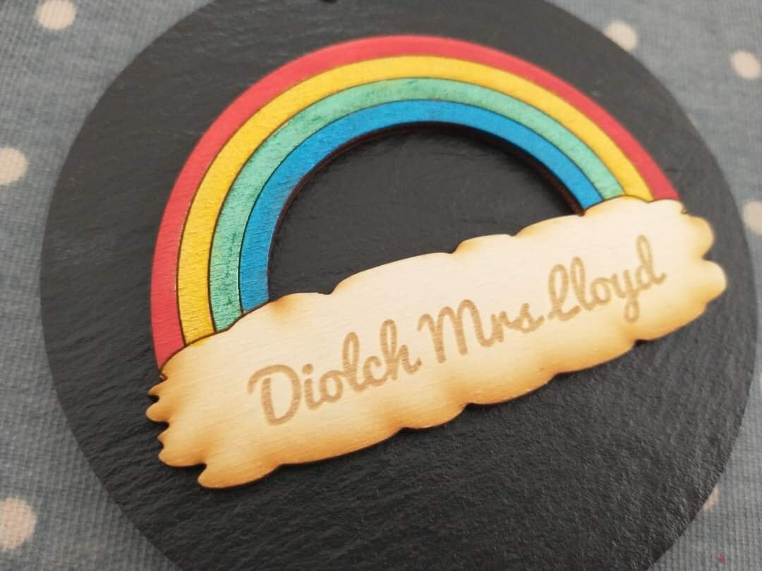 Diolch Miss Athrawes Thank You Teacher Rainbow on a 10 Cm Welsh Slate ...